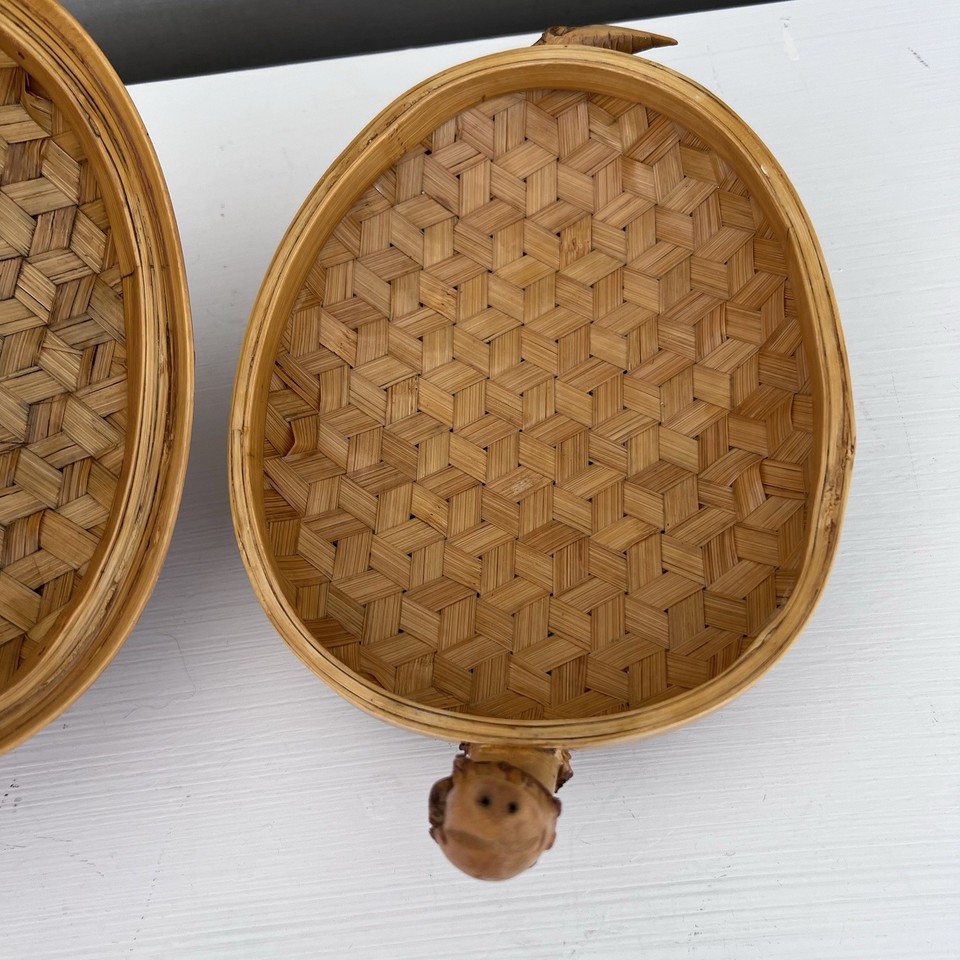 Bamboo and Wicker Turtle Woven Lidded Basket Trinket Box Vintage Boho ...