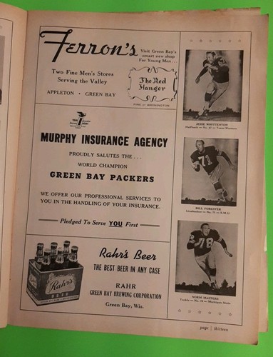 1962 NFL Game Program Baltimore Colts vs Green Bay Packers, November 18 ...