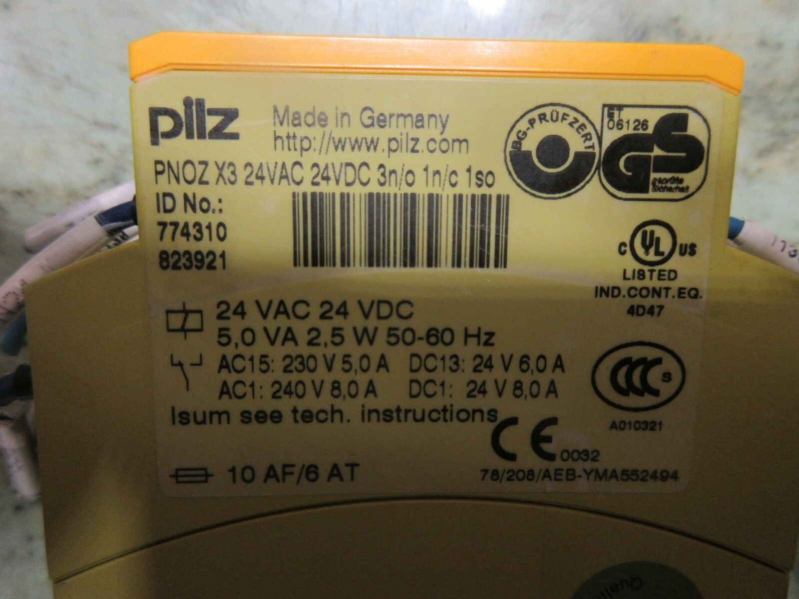 PILZ CONTACTOR 774310 823921 PNOZ X3 24VAC 10 AF/6 AT -K30 ROFIN UW-150 ...