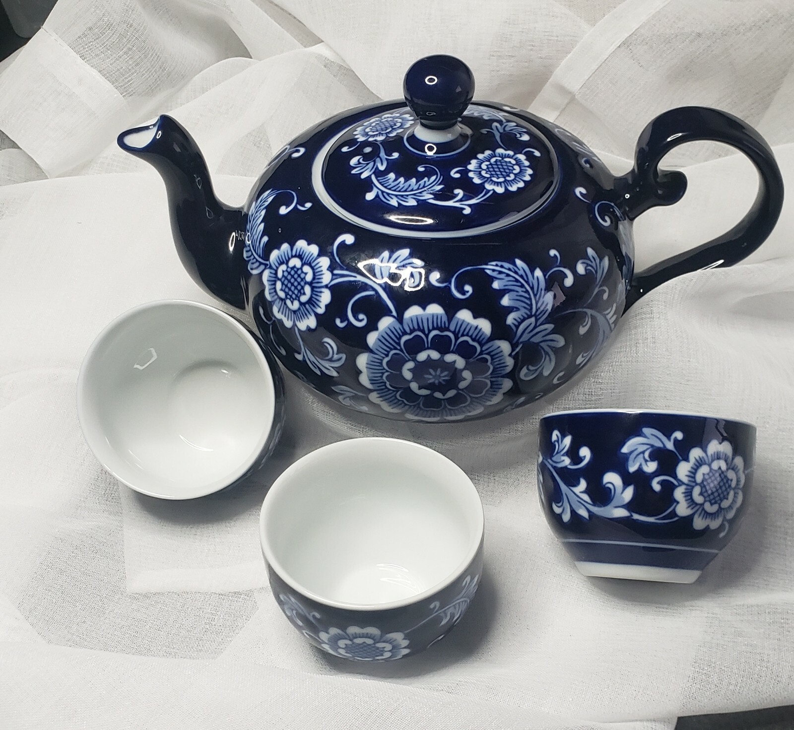 Pier 1 Colbat Blue Mandarin Tea Set - Teapot & 3 Cups | eBay