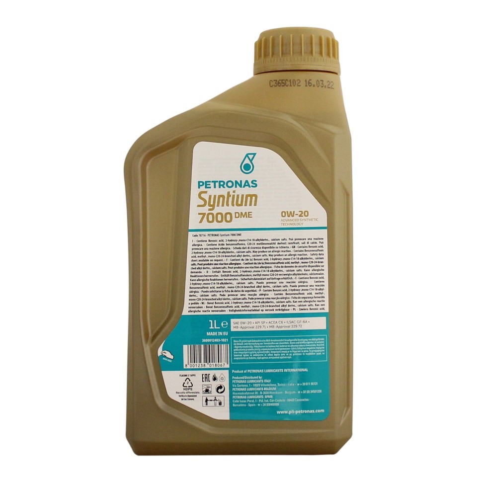 PETRONAS Syntium 7000 DME 0W-20 Fully Synthetic Car Engine Oil - 1 ...