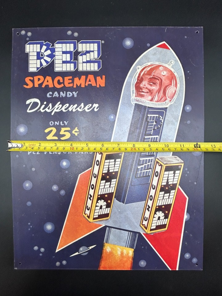 Vintage PEZ Spaceman Candy Dispenser Advertising Metal Tin Sign 16x12.5 ...