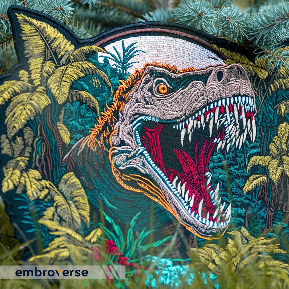 T-Rex Head Back Patch - Majestic Jurassic Era Dinosaur, Embroidered ...