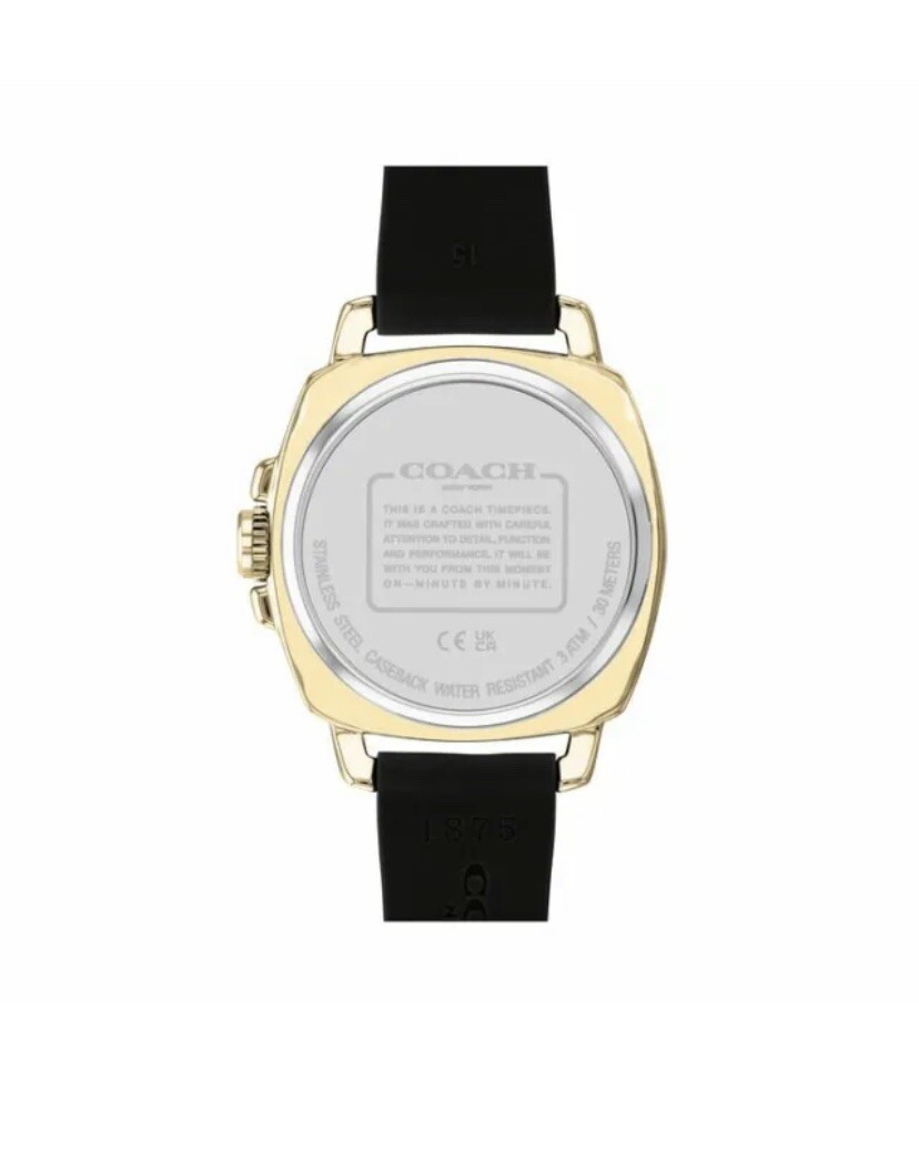 Brand New Coach Boyfriend Woman's Gold Dial Black Rubber Strap Watch ...