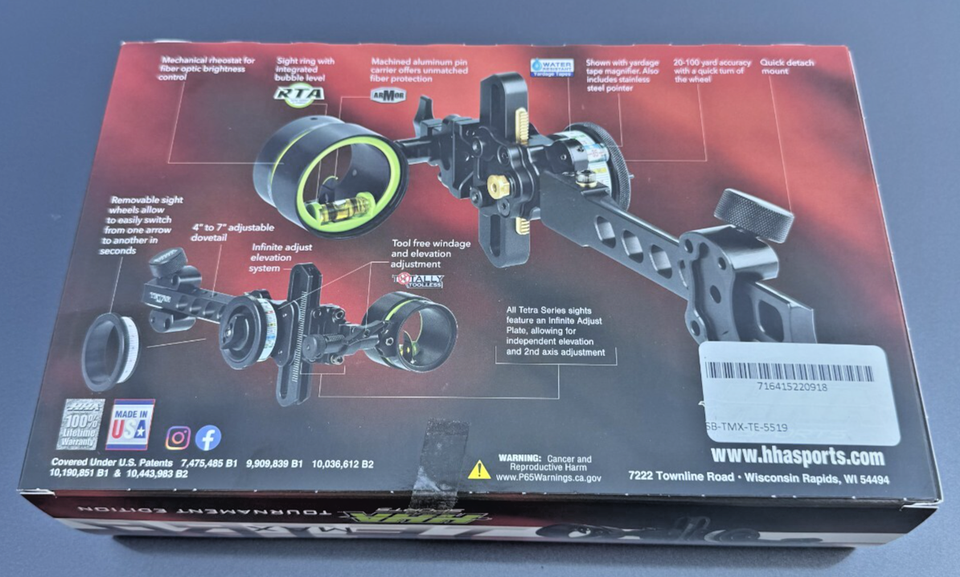 HHA Tetra Max Tournament 5519 w/.019 1 pin 1 5/8" Scope New All Sight ...