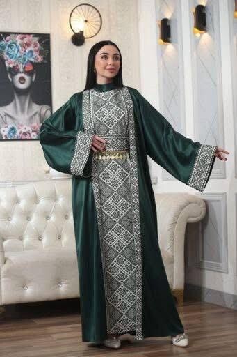 Women Palestinian Embroidered Satin Dress Traditional Heritage Tatreez ...