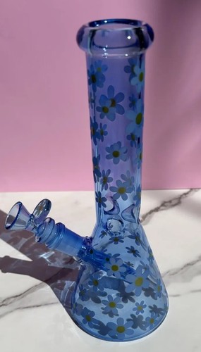 Blue Daisy bong Hookah Water Pipe Hippie Retro Tobacco Smoking Beaker ...