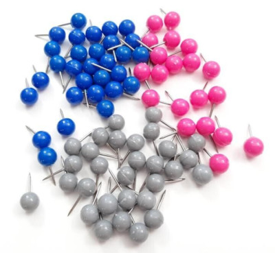 NEW 80 ROUND PUSH PINS 20 PINK 30 GRAY & 30 BLUE 3/8" DIAMETER MAP | eBay