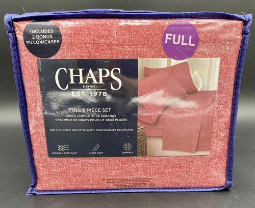 CHAPS -RALPH LAUREN 6pcs Full Sheet Set Heather Red Flat Fitted 4 ...