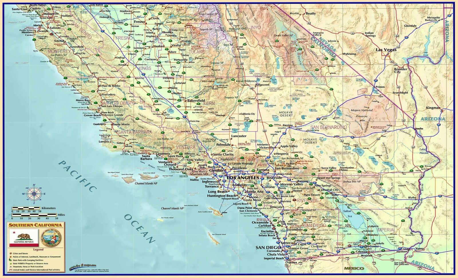 Colorful Southern California Wall Map (MTM) | eBay