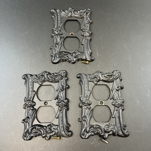 3 1967 American Tack Edmar Black Brass Metal Double Socket Cover Plate ...
