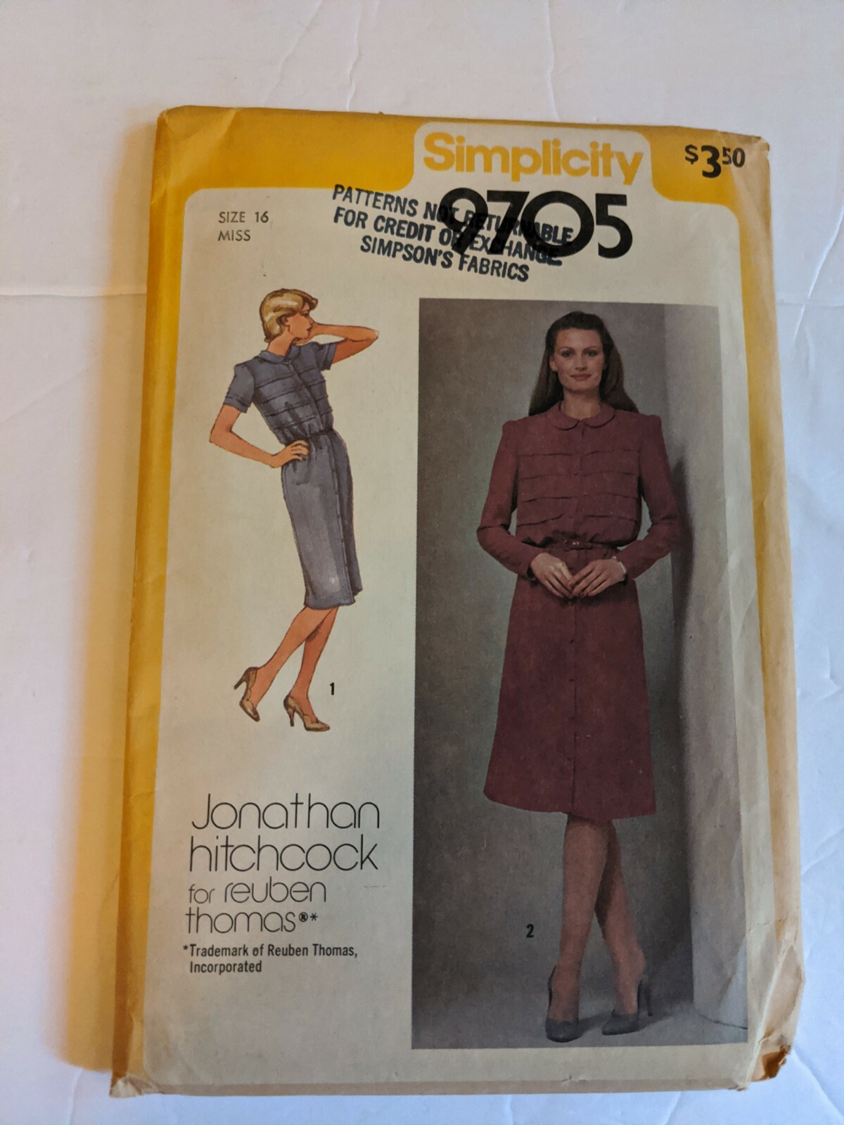 1980 Vintage SIMPLICITY 9705 Misses' Dress Slim Fitting Miss Size 16 | eBay
