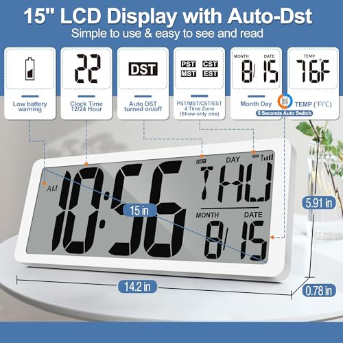 Atomic Clock 15" Digital Wall Clock Battery Operated Atomic 15" Atomic Clock | eBay