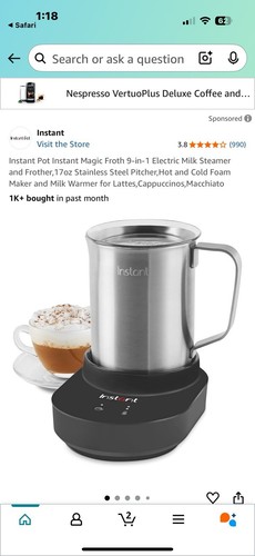 Instant Pot Instant Magic Froth 9-In-1 Electric Milk Steamer and ...