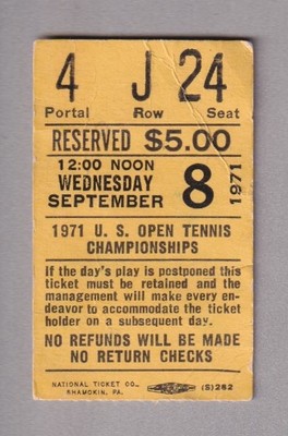 September 8, 1971 US Open Tennis Championship Ticket Stub King, Evert ...