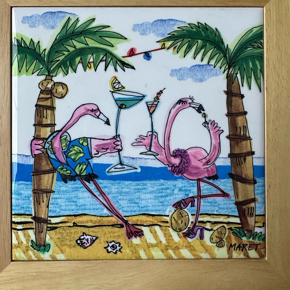 VTG Maret Pink Flamingo Beach Tropical Art Wall Decor Ceramic Tile ...