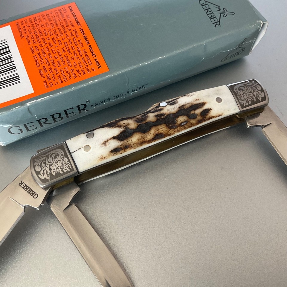 Gerber Genuine Stag Stockman Triple Blade Pocket Knife Model 01035 | eBay
