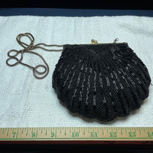 Lyrella Evening Bag Handbag Black Beaded Purse Clutch or Shoulder Chain ...