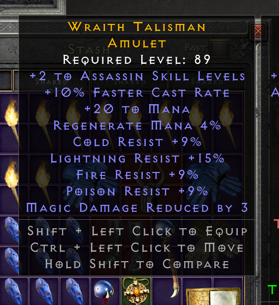 Diablo 2 Resurrected D2R -2-assassin skills/10%FCR/quad res Amulet -SC ...