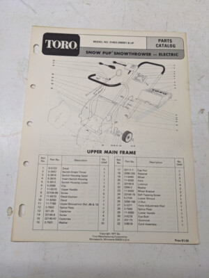 TORO PARTS CATALOG LIST BOOK MANUAL SNOW THROWER ELECTRIC PUP 31453 ...