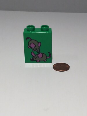 Lego Duplo 2 Mice Mouse Printed Block Specialty Green Counting Piece ...