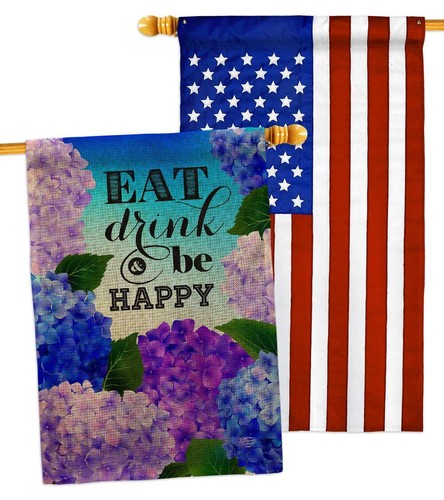 Eat Drink Happy Burlap House Flag - Pack Spring Floral Sunflower Tulip ...