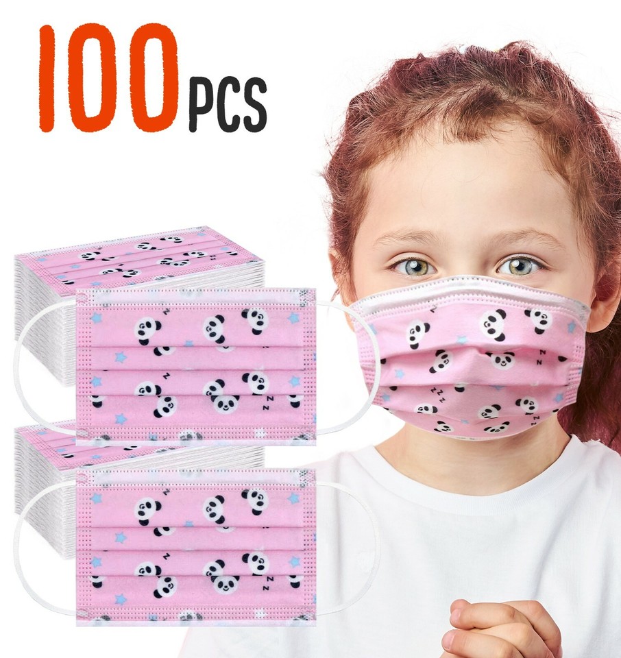 50 PCS Kids Children Animal Print 3-Ply Disposable Face Mask Earloop ...