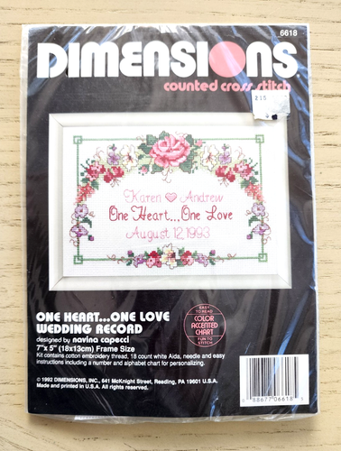 Vintage Dimensions Cross Stitch Kit One Heart One Love Wedding Record ...