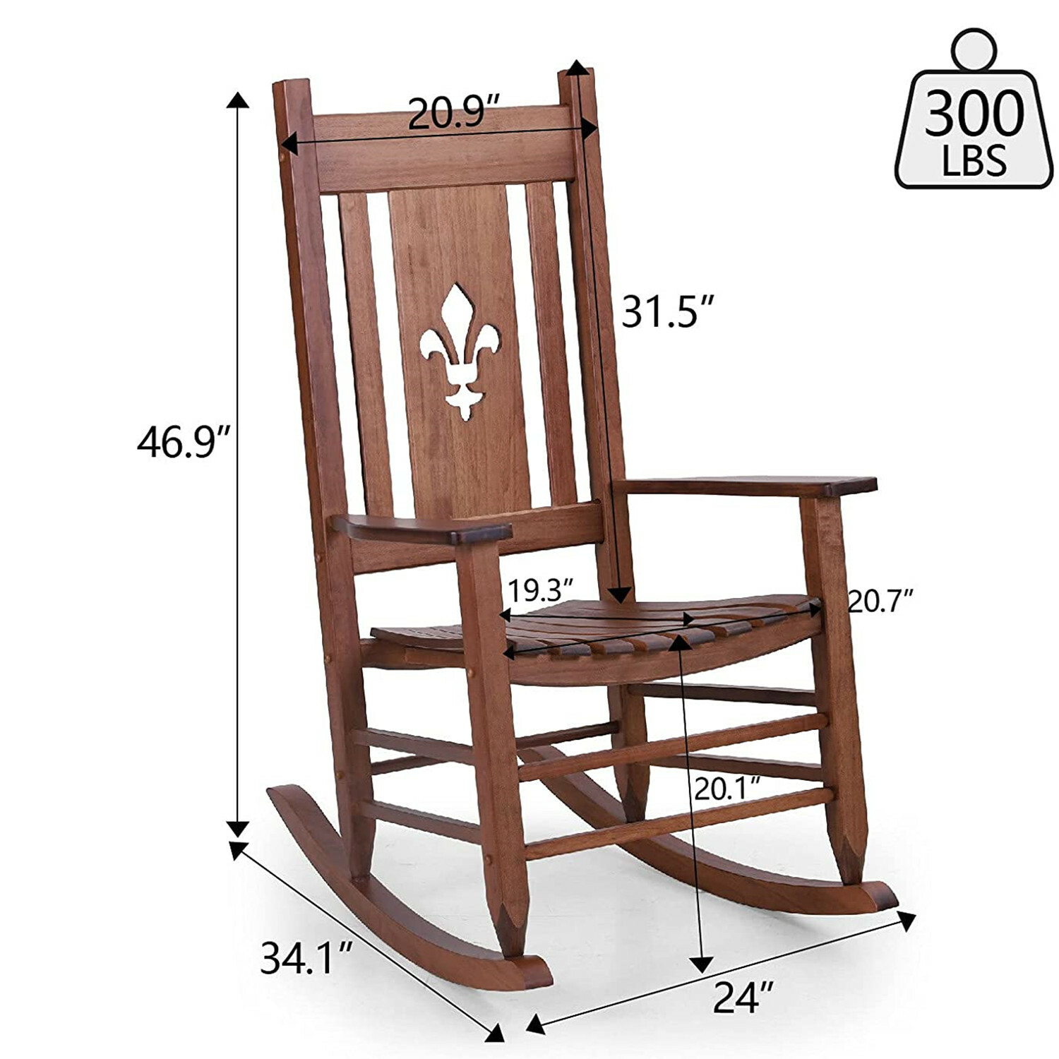 PHI VILLA Patio Rocking Chairs Outdoor Wooden Rocker Lounger Recliner ...