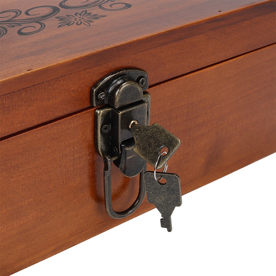 Vintage Wooden Gift Boxes Chest Keepsake Storage Box w Hinged Lid Lock ...