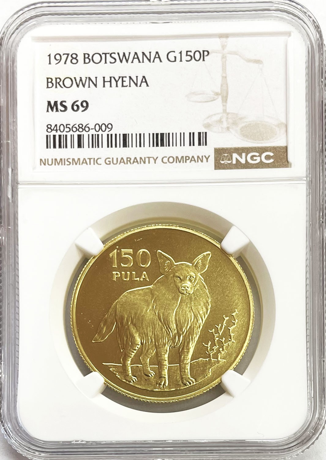1978 GOLD BOTSWANA 664 MINTED WWF BROWN HYENA 150 PULA COIN NGC MS 69 ...