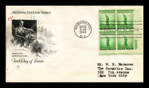 US COVER NATIONAL DEFENSE FDC SCOTT 899 PLATE BLOCK ARTCRAFT CACHET | eBay