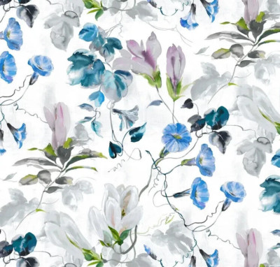 DESIGNERS GUILD CURTAIN FABRIC Japonese Magnolia 2.2 Metres COBALT 100% ...