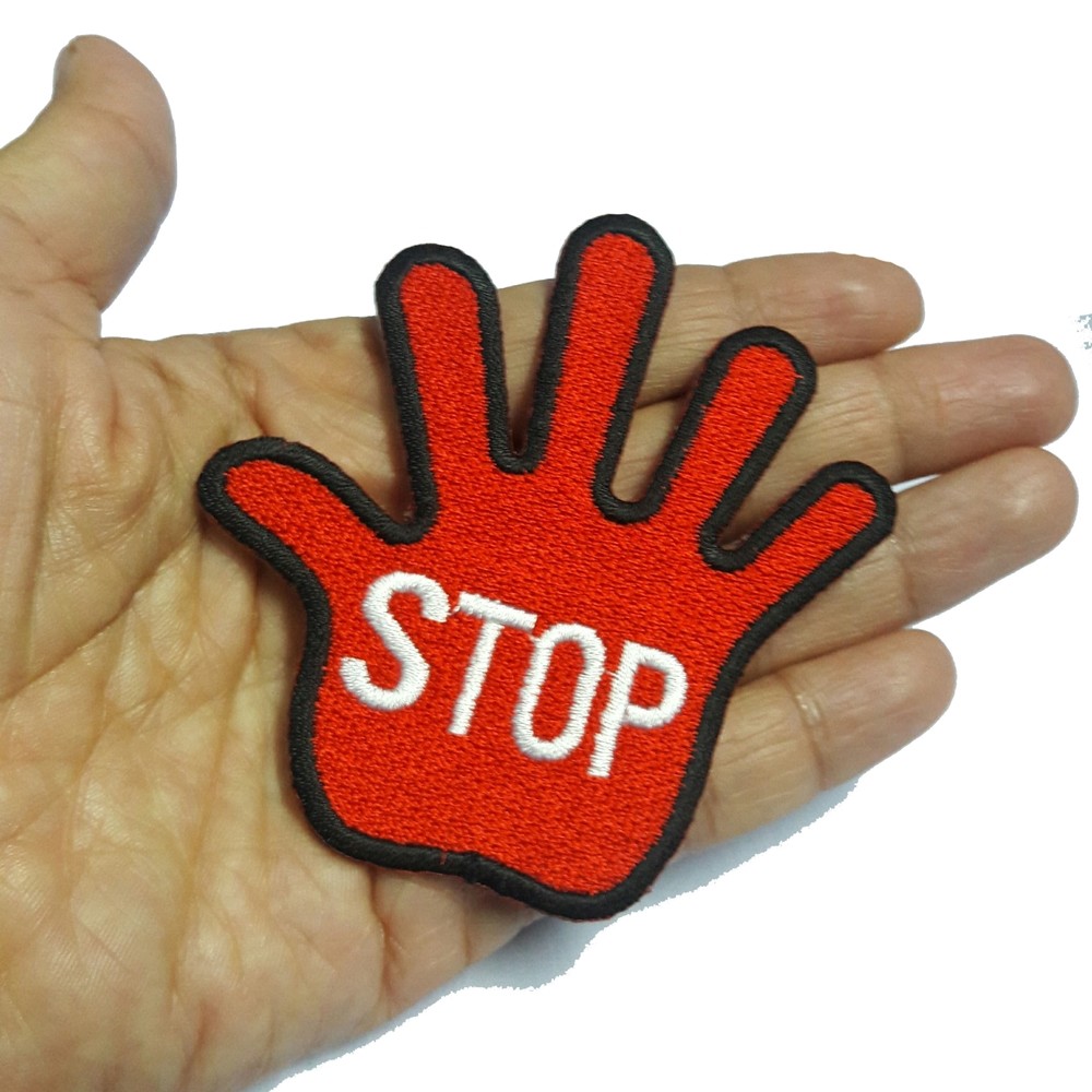 Red Hand Stop Symbol Iron On Embroidered Applique Patch w/ Red & White ...