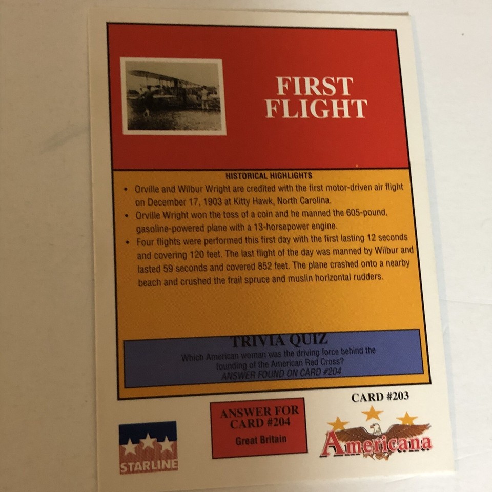 First Flight Americana Trading Card Starline #203 | eBay