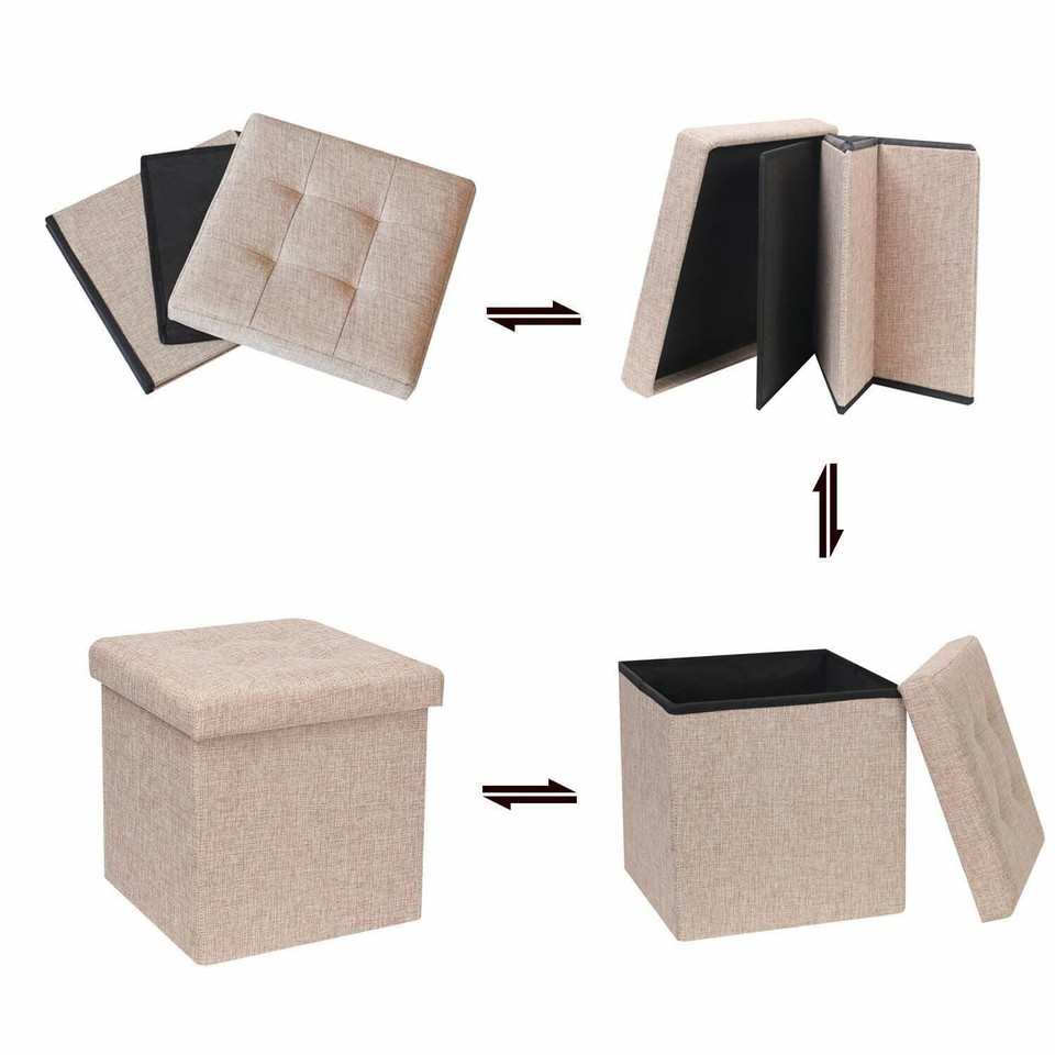 LARGE FAUX LEATHER FOLDING OTTOMAN POUFFE SEAT FOOT STOOL STORAGE BOX ...