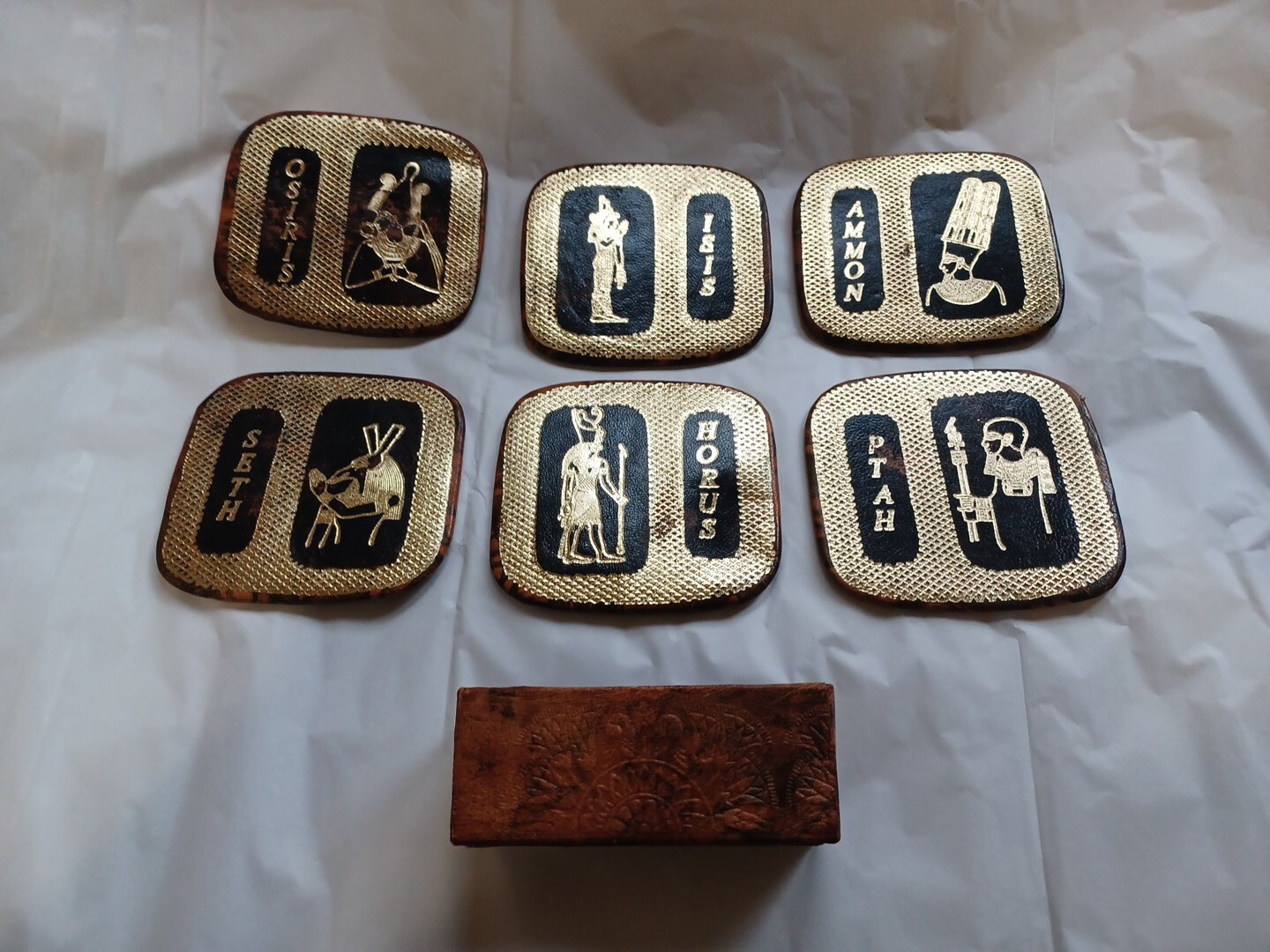 Vintage Egyptian Coasters Set of 6 Leather with Embossed Holder Horus ...