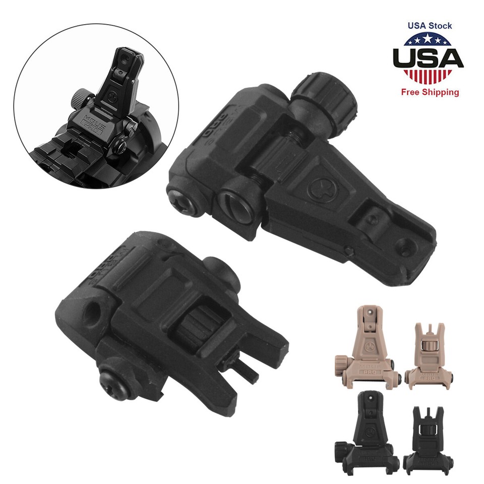Tactical Folding Back Up Iron Sight Flip Up Sights Front & Rear Rail | eBay