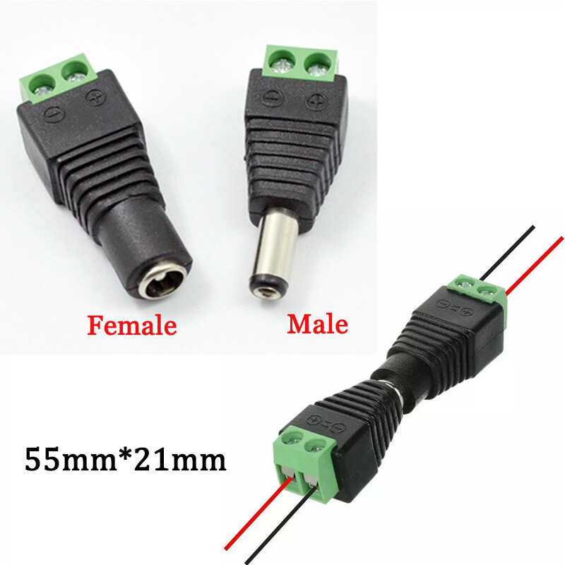 Male 21x55mm Dc Power Plug Jack Adapter Connector For Cctv