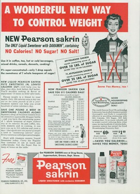 1956 Pearson Sakrin Liquid Sweetener Daramin Vintage Print Ad Saccharin ...