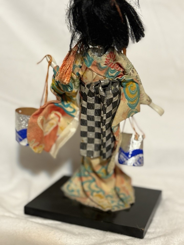 Vintage Japanese Geisha Doll Carrying Water Buckets Pails Wooden Base 7 ...