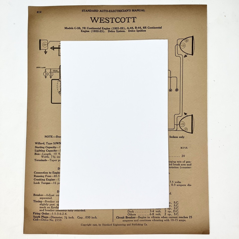 Vtg 1921 Master Six Metz & 1921-23 Westcott Standard Auto Electricians ...