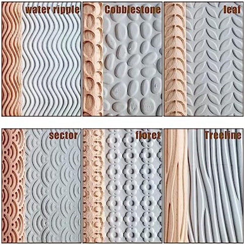 6 Piece Wood Clay Modeling Pattern Rollers Kit Durable Easy To Use ...