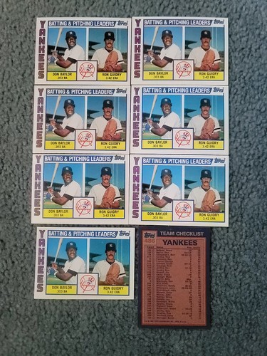 1984 Topps "Yankees Leaders" Ron Guidry/Don Baylor Lot of approx 8 ...