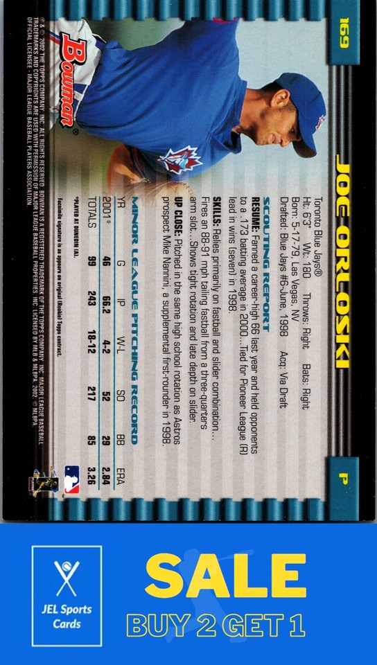 2002 Bowman #169 Joe Orloski Gold | eBay