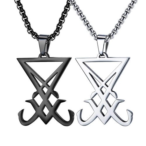 Stainless Steel Sigil of Lucifer Pendant Necklace Satan Symbol Men's ...