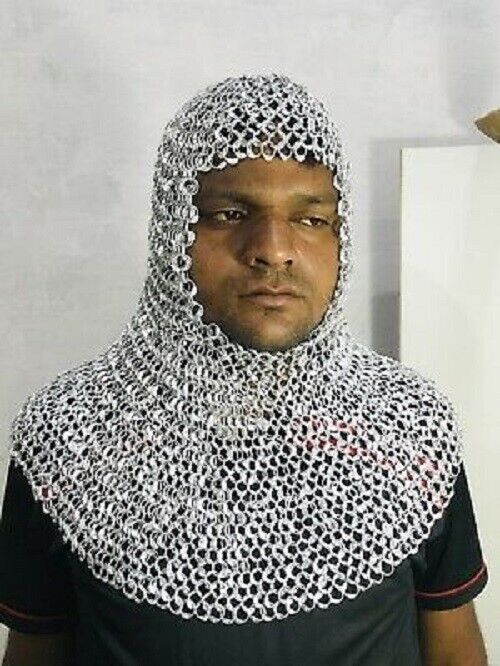Riveted Chainmail Hood 9 mm Ring Medieval Knight Aluminum Chain mail ...
