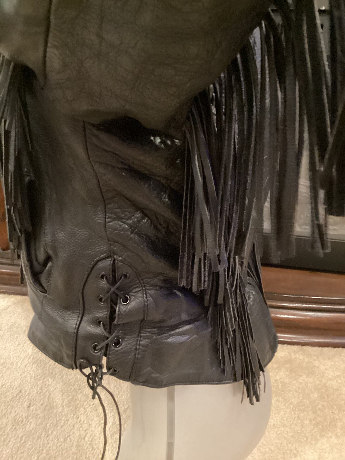 WOMENS BLACK LEATHER FRINGE MOTORCYCLE JACKET SIZE SMALL | eBay