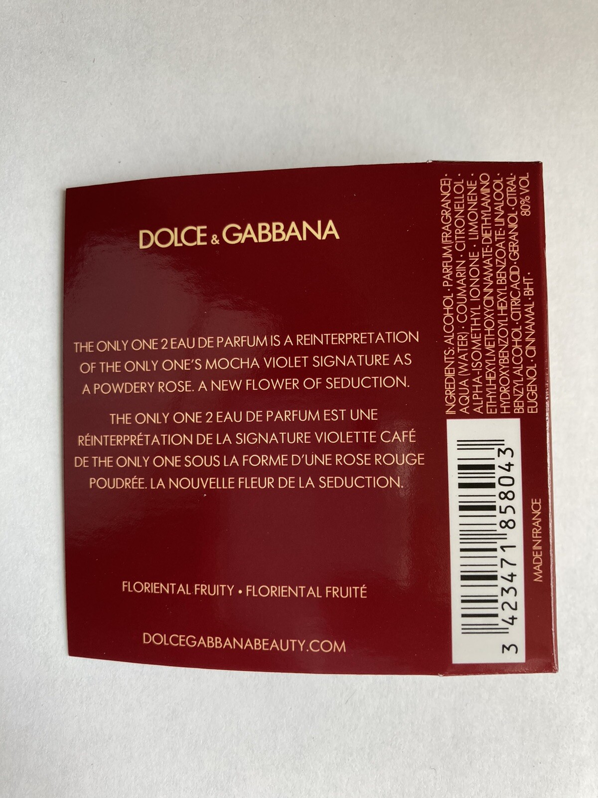 Dolce & Gabbana The Only One 2 Sample Vial 0.03 oz 1 ml EDP Spray Mini ...