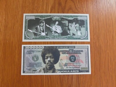 JIMI HENDRIX $1 MILLION DOLLAR BILL PLAY MONEY NOT REAL FUN NOVELITY ...